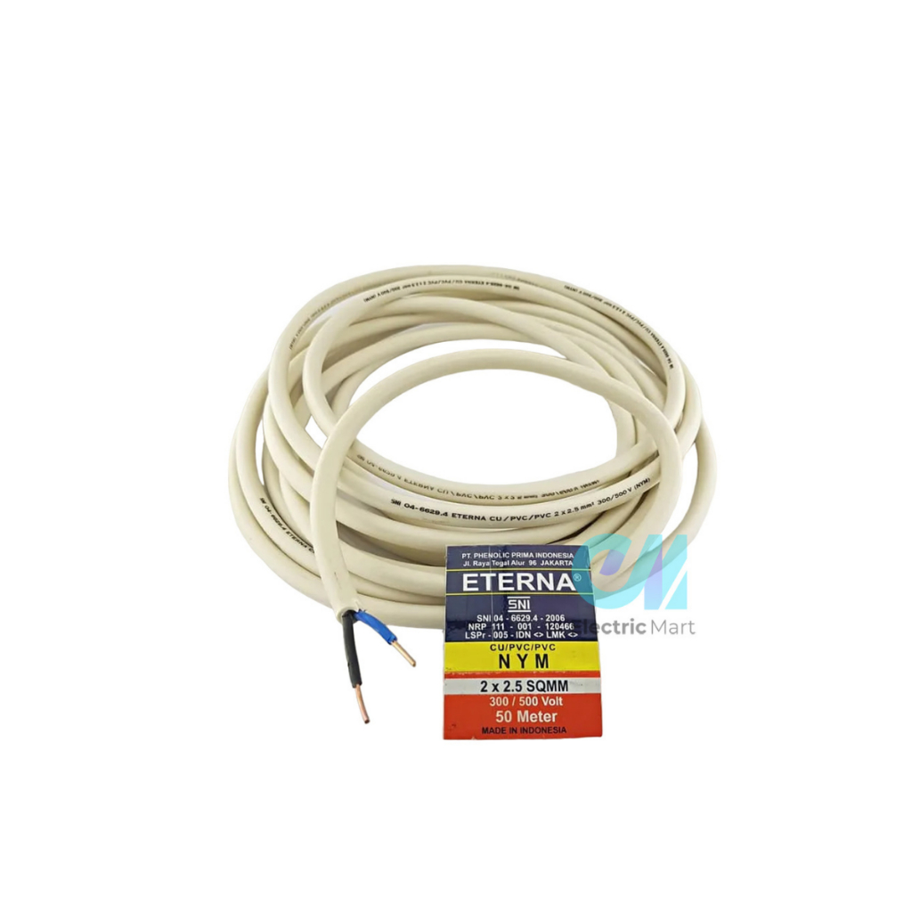 Jual Eterna Kabel NYM 2x1,5 Roll 50 100 Meter Kabel Listrik Putih 2 Tembaga Kawat Tunggal Engkel ...