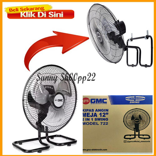 Jual KIPAS ANGIN GMC BM 722 / 712 2in1 Kipas meja / tembok Tornado BESI 12'' Daya 40w Hembusan ...