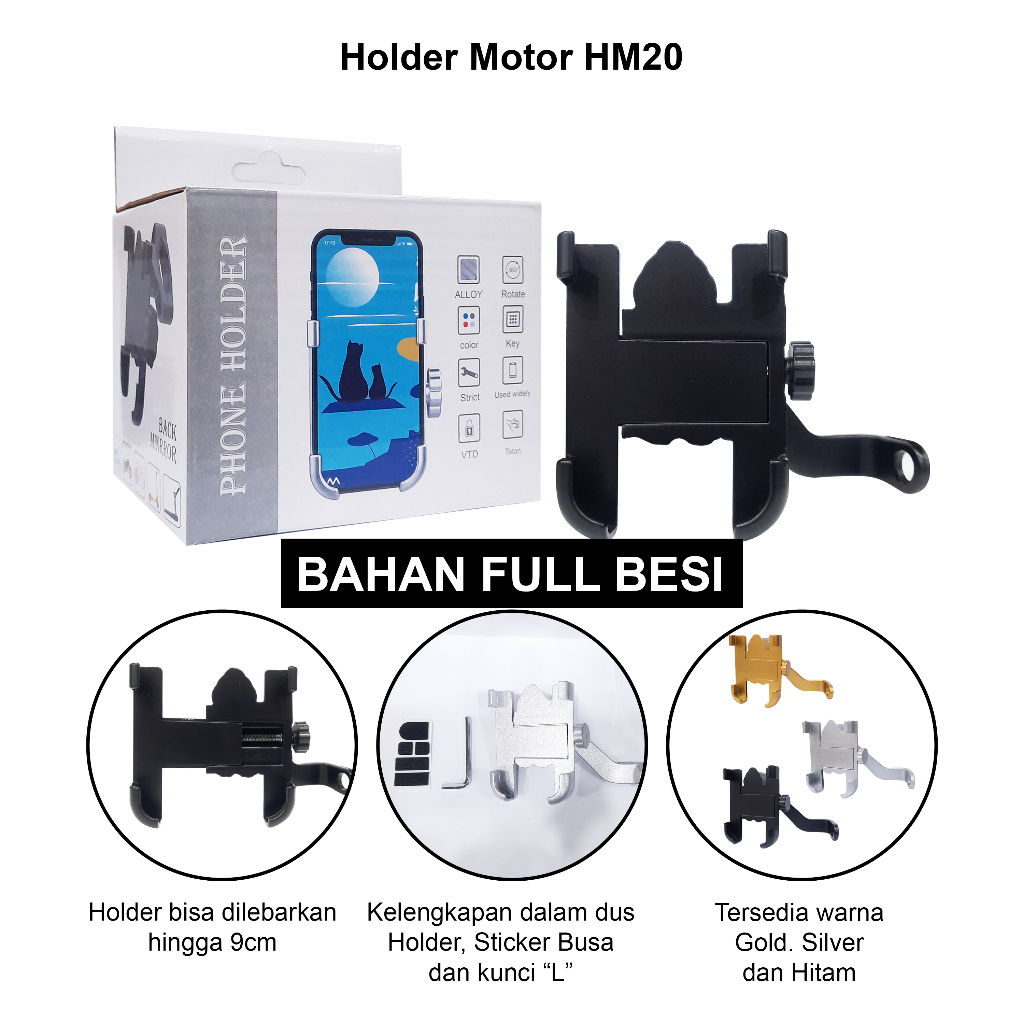 Jual HOLDER HM-20 HP MOTOR HOLDER SPION MOTOR PHONE HOLDER HM20 BAHAN ALUMINIUM | Shopee Indonesia