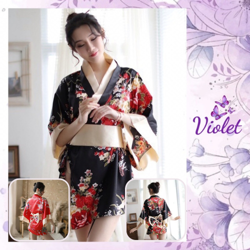 Jual Violet Set Kimono Lingerie Cosplay Seksi + G String Model Kimono ...