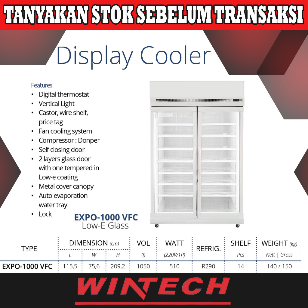 Jual Gea EXPO-1000 VFC Display Cooler 1050 L / Showcase 2 Pintu ...