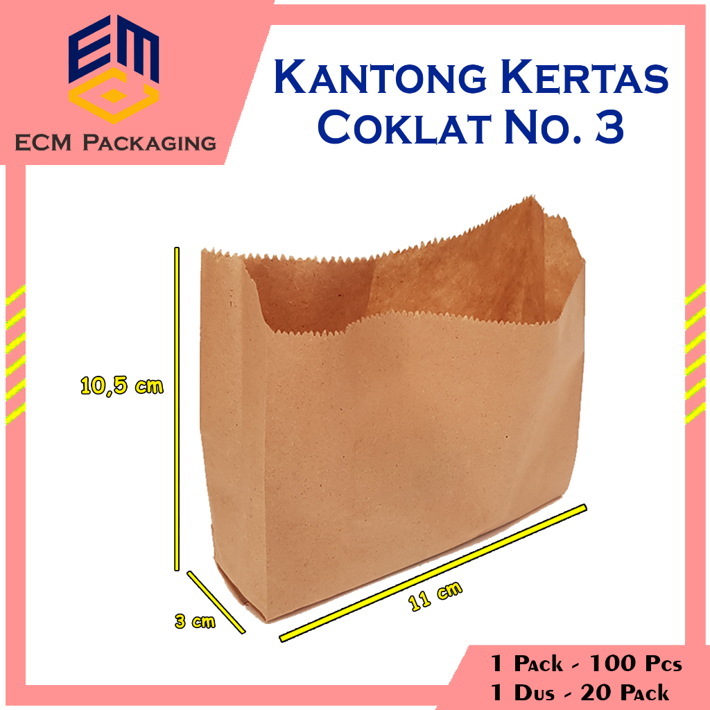 Jual Paper Bag No.3 10.5X11+3 100 pcs | Paper Bag Food Putih Coklat ...