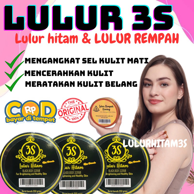 Jual lulur hitam 3s / lulur rempah kuning 3s 250 gr memutihkan kulit ...