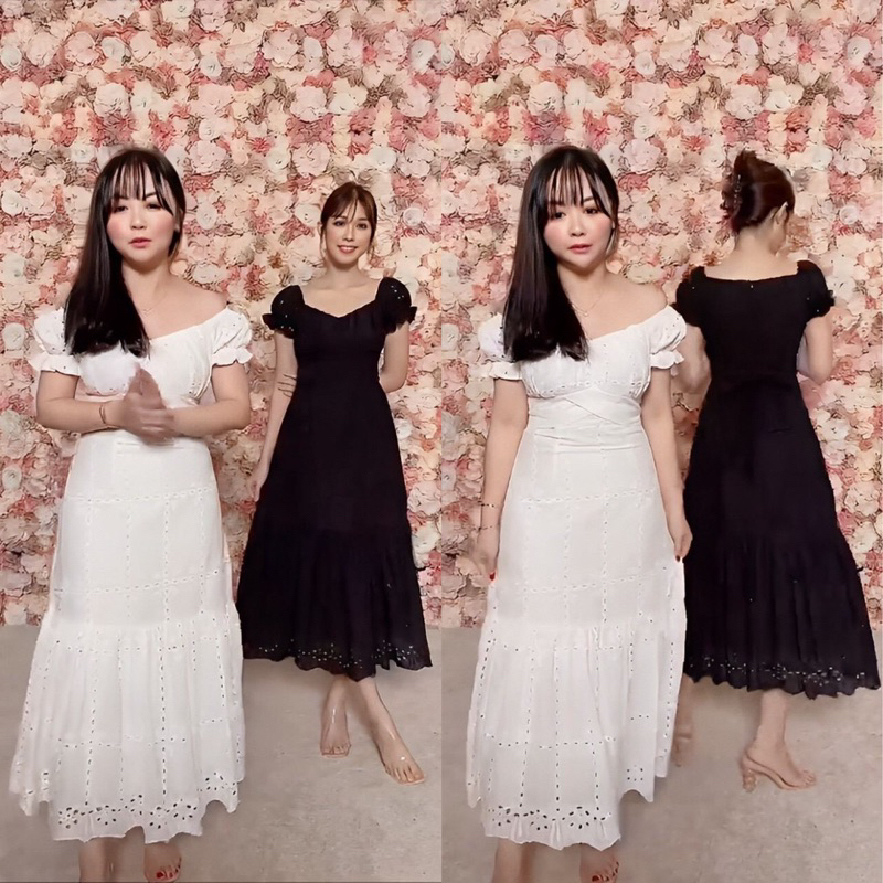 Jual D1341 VIKA KOREAN STYLE EYELET VINTAGE MIDI DRESS SABRINA SIMPLE ...
