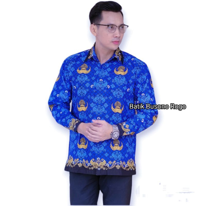 Jual BAJU BATIK KORPRI TERBARU PRIA WANITA KATUN SRITEK C40S KERAH LENGAN HITAM PAKAI LAPIS ...