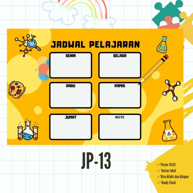 Jual POSTER JADWAL PELAJARAN POSTER EDUKASI POSTER WIPE AND CELAN POSTER ANTI AIR BISA DITULIS ...