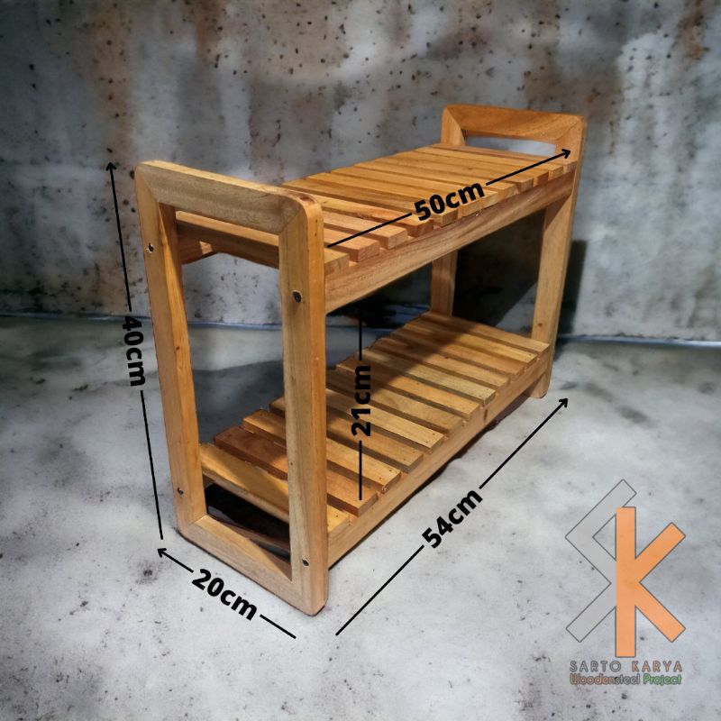 Jual Rak Sepatu 2 Susun Kayu Mahoni, Rak Minimalis Estetik Serbaguna ...
