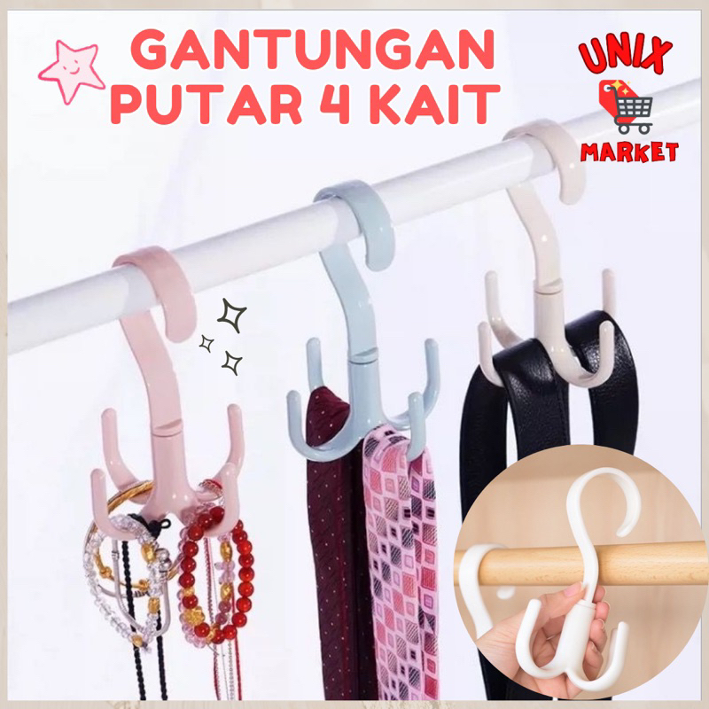 Jual Gantungan 4 Kait Putar / Gantungan Pakaian / Gantungan Baju tas Putar 360 Derajat Serbaguna ...