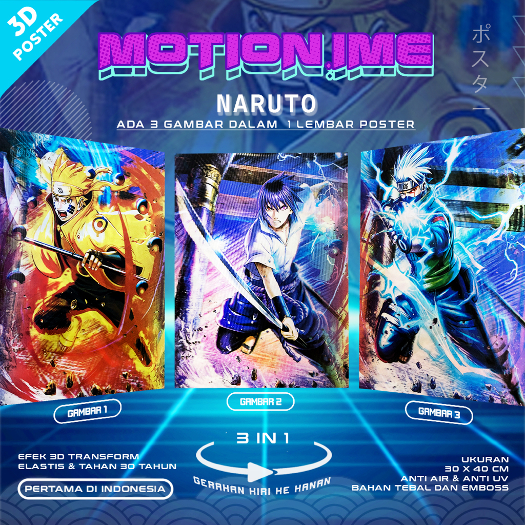 Jual 3D Poster Lenticular Naruto Edition - Naruto Sasuke Kakashi ...