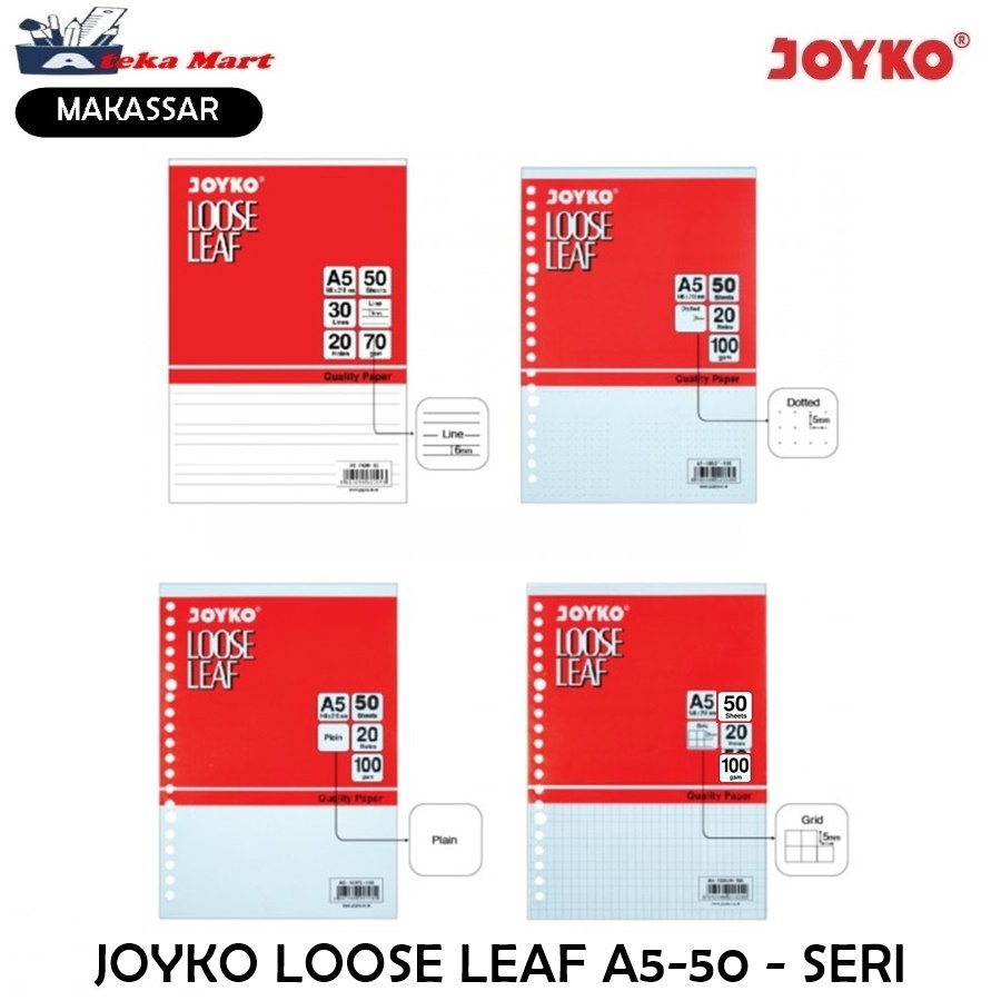 Jual JOYKO LOOSE LEAF A5 50 RULER PLAIN GRID DOTTED ISI BINDER | Shopee Indonesia