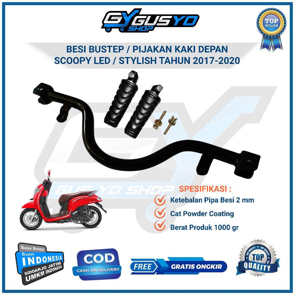 Jual Pijakan kaki / Footstep / stepbar depan Honda Scoopy fi esp 2013-2020 besi tebal fullset ...