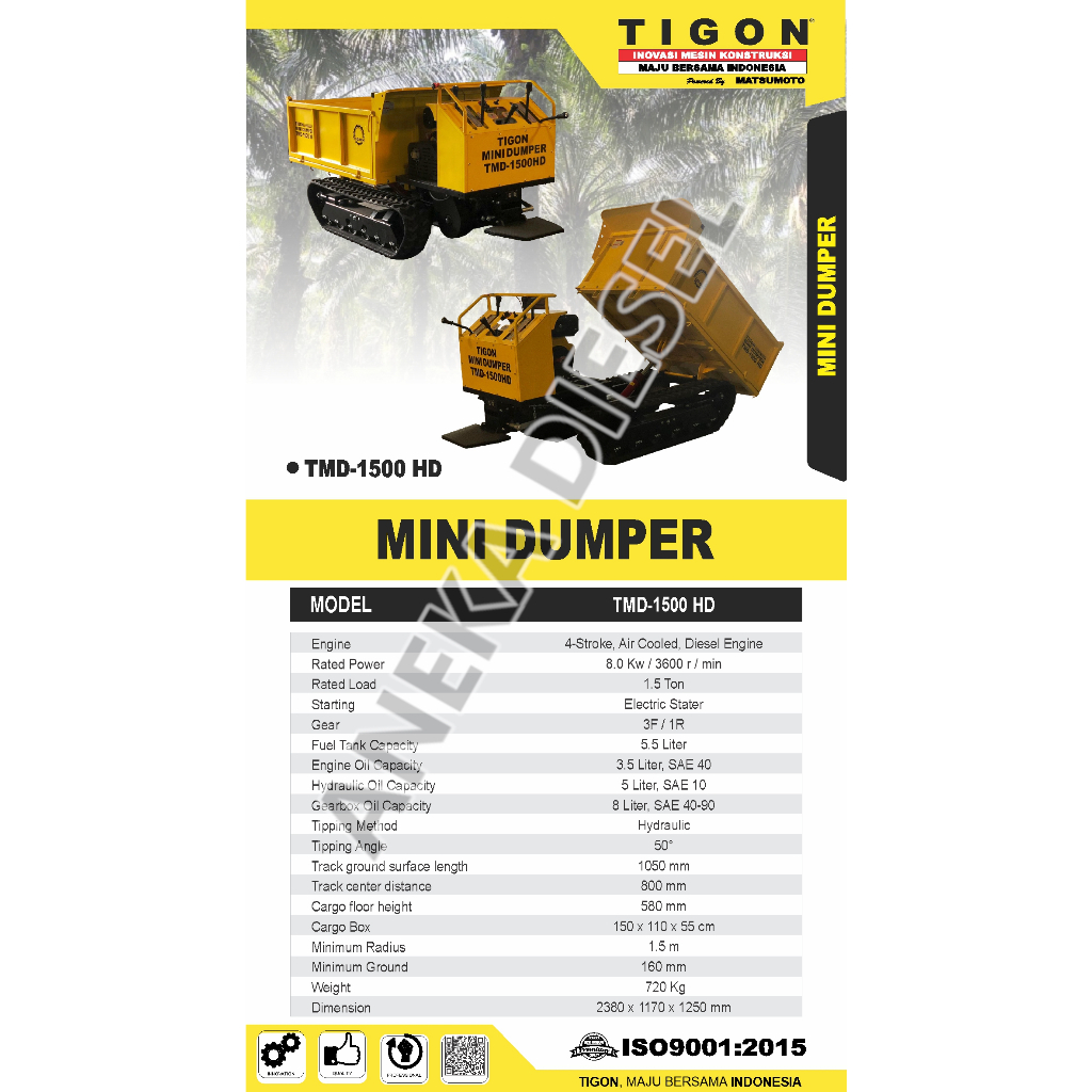 Jual Mesin Mini Dumper TMD1500HD TIGON / Mesin Angkut Serbaguna Sawit ...