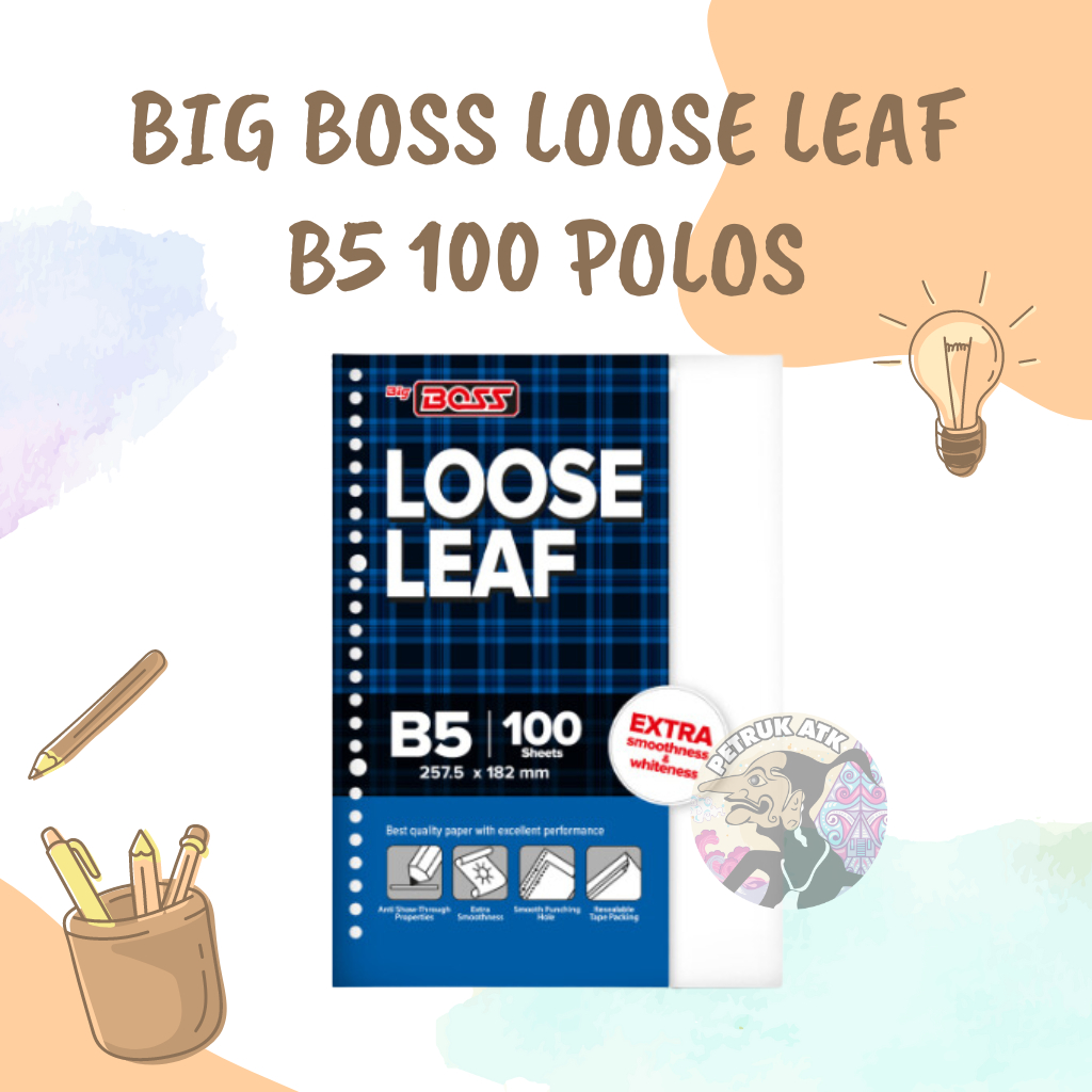 Jual [PAK] LOOSE LEAF BIG BOSS POLOS B5 ISI 100 LEMBAR PLAIN ISI KERTAS BINDER B5 | Shopee Indonesia