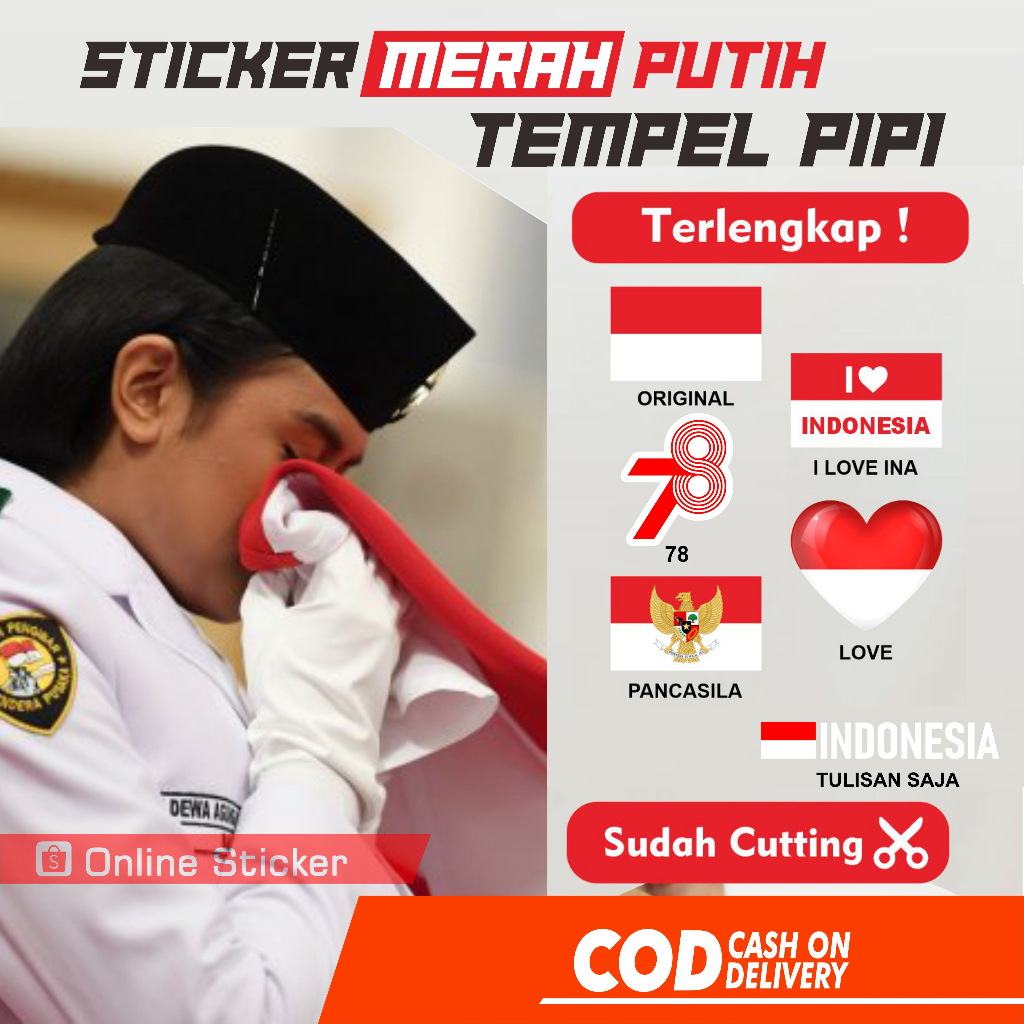 Jual Stiker Merah Putih dapat 4psc untuk tempel pipi | Shopee Indonesia