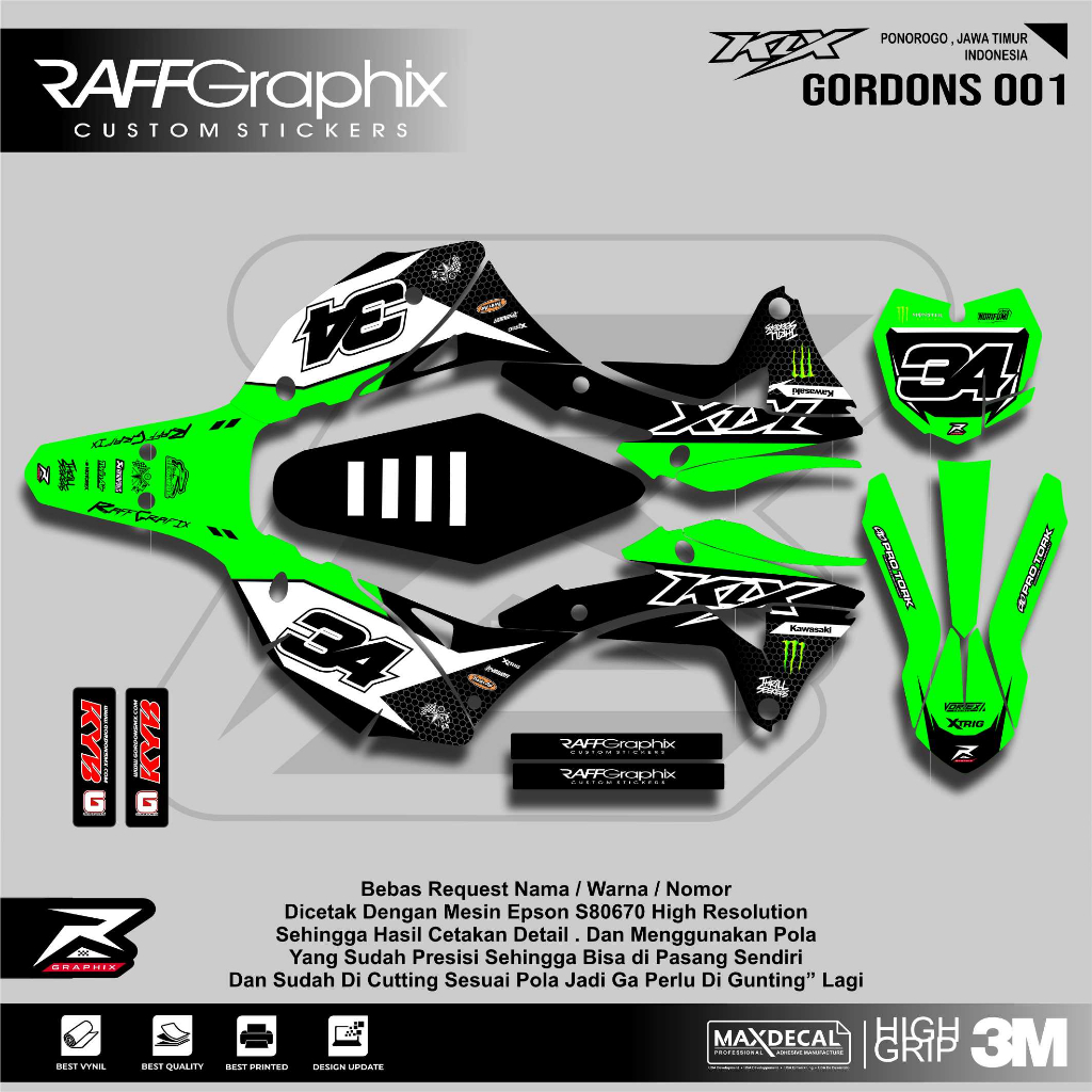 Jual DECAL KLX BODY GORDON / DECAL KLX 150 / STICKER KLX GORDONS HITAM ...