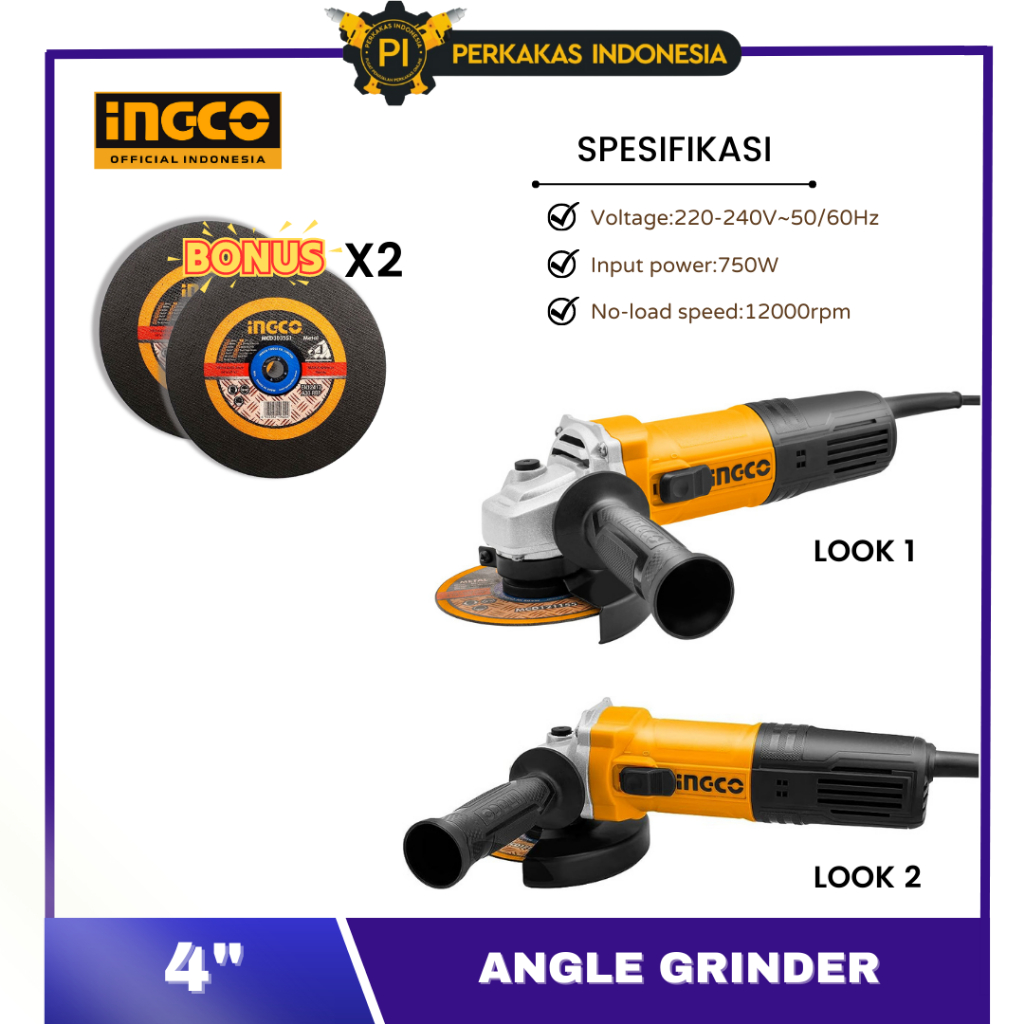 Jual Mesin Gerinda Tangan Listrik INGCO AG750282 4inch Electric Angle ...