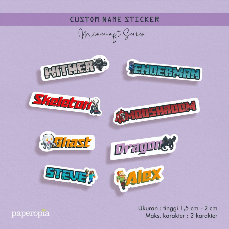 Jual sticker nama custom lucu stiker disney marvel minecraft label nama ...