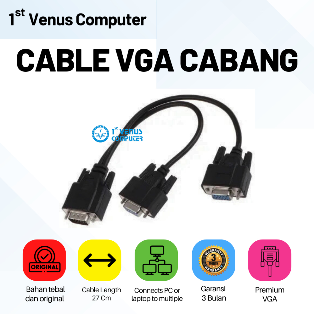 Jual Kabel Adapter Splitter 15pin Vga Male to 2 Vga / CABLE VGA CABANG / CAB92-SAN | Shopee ...