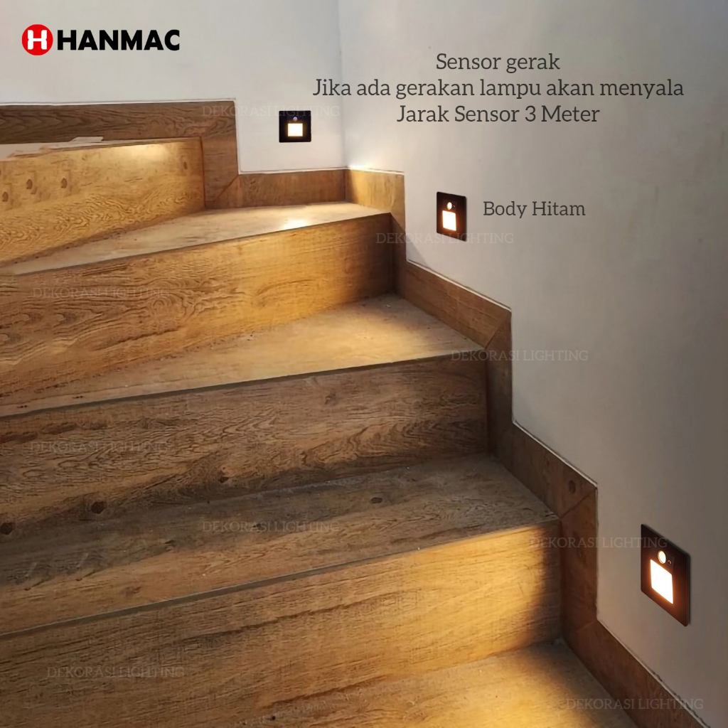 Jual Lampu tangga dinding led sensor gerak indoor kotak putih hitam ...
