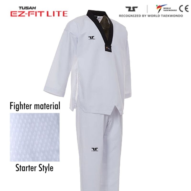 Jual Tusah EZ Fit Lite Uniform Dobok sparring Taekwondo black V neck WT ...