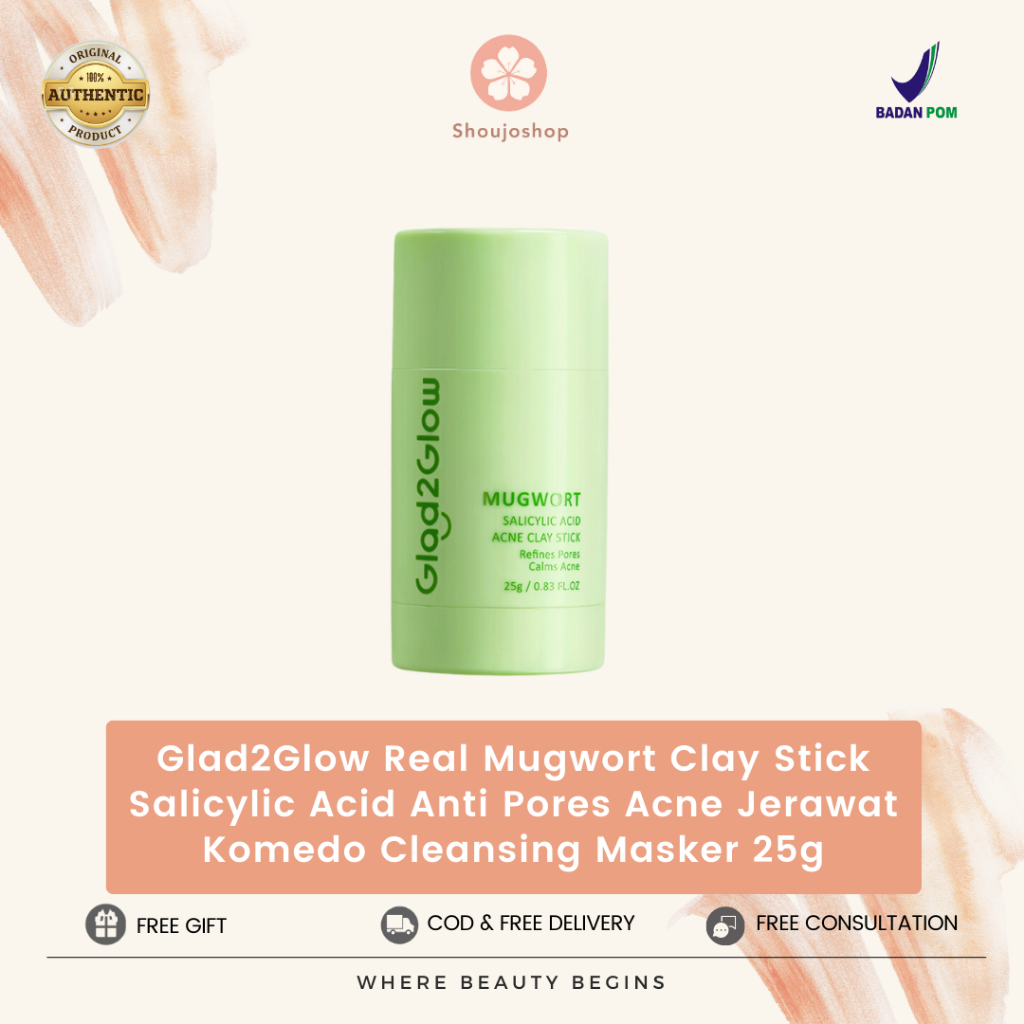 Jual Glad2Glow Real Mugwort Clay Stick Salicylic Acid Anti Pores Acne Jerawat Komedo Cleansing ...