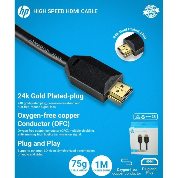 Jual Kabel HDMI HP DHC-HD001 UHD 4K 1Meter- Cable HDMI HP DHC HD001 1 ...