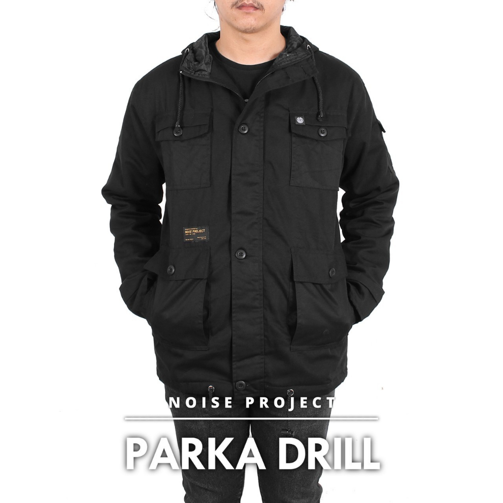 Jual NOISE PROJECT Jaket Parka Drill Hitam Jaket Parka Kanvas pria ...