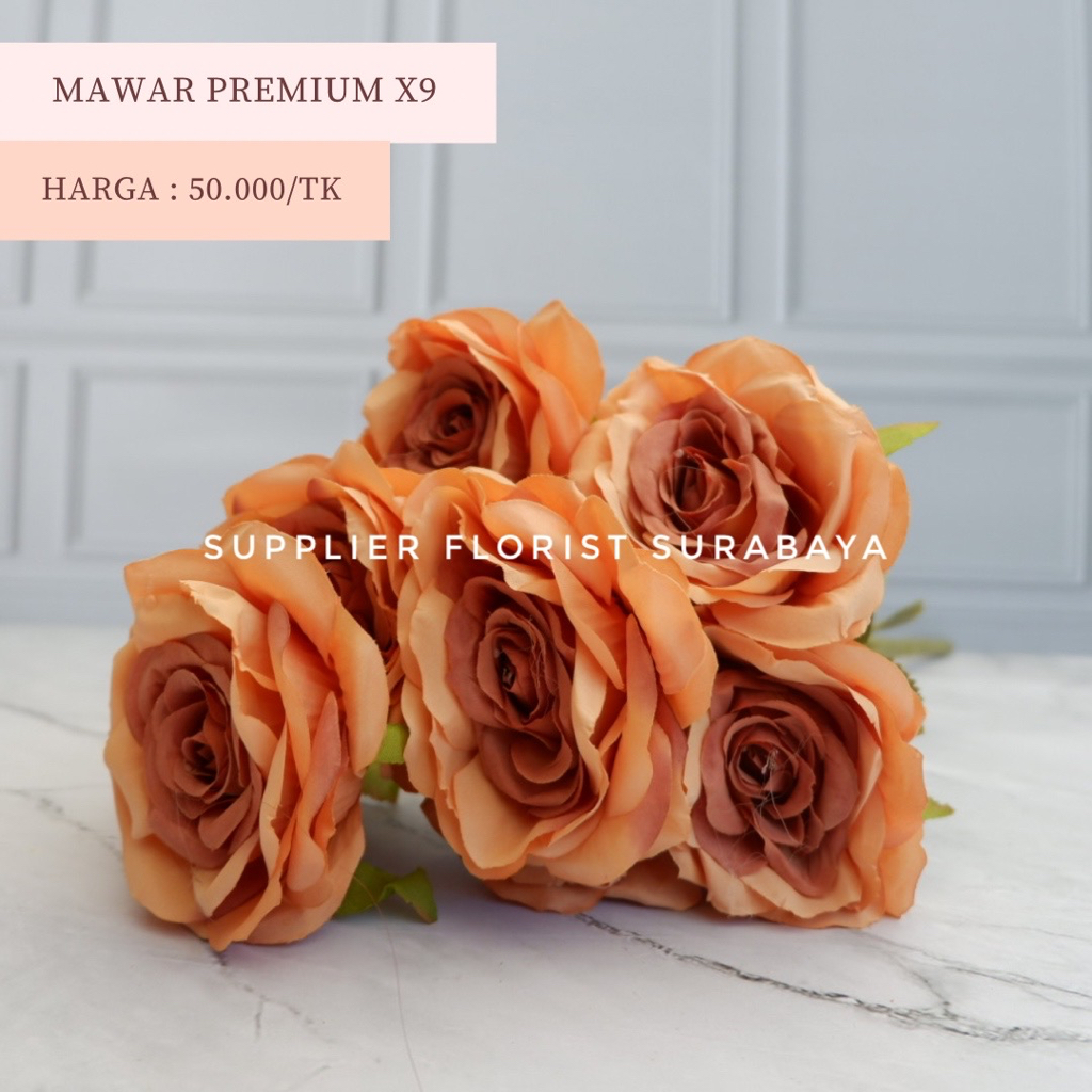 Jual [9 KEPALA] BUNGA PALSU MAWAR PREMIUM CABANG 9 ARTIFICIAL FLOWER ...