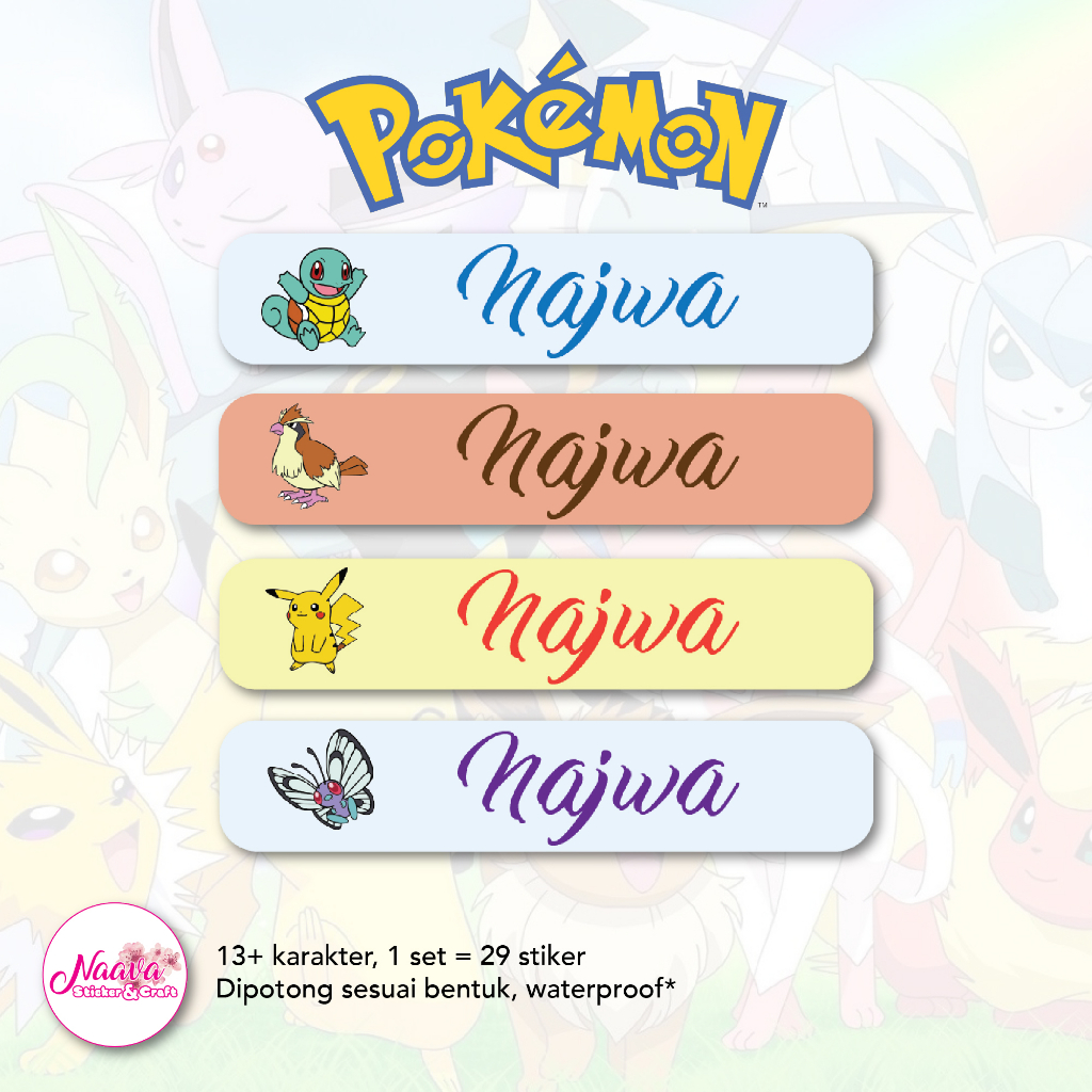 Jual STIKER LABEL PENSIL NAMA ANAK - POKEMON 2 | Shopee Indonesia
