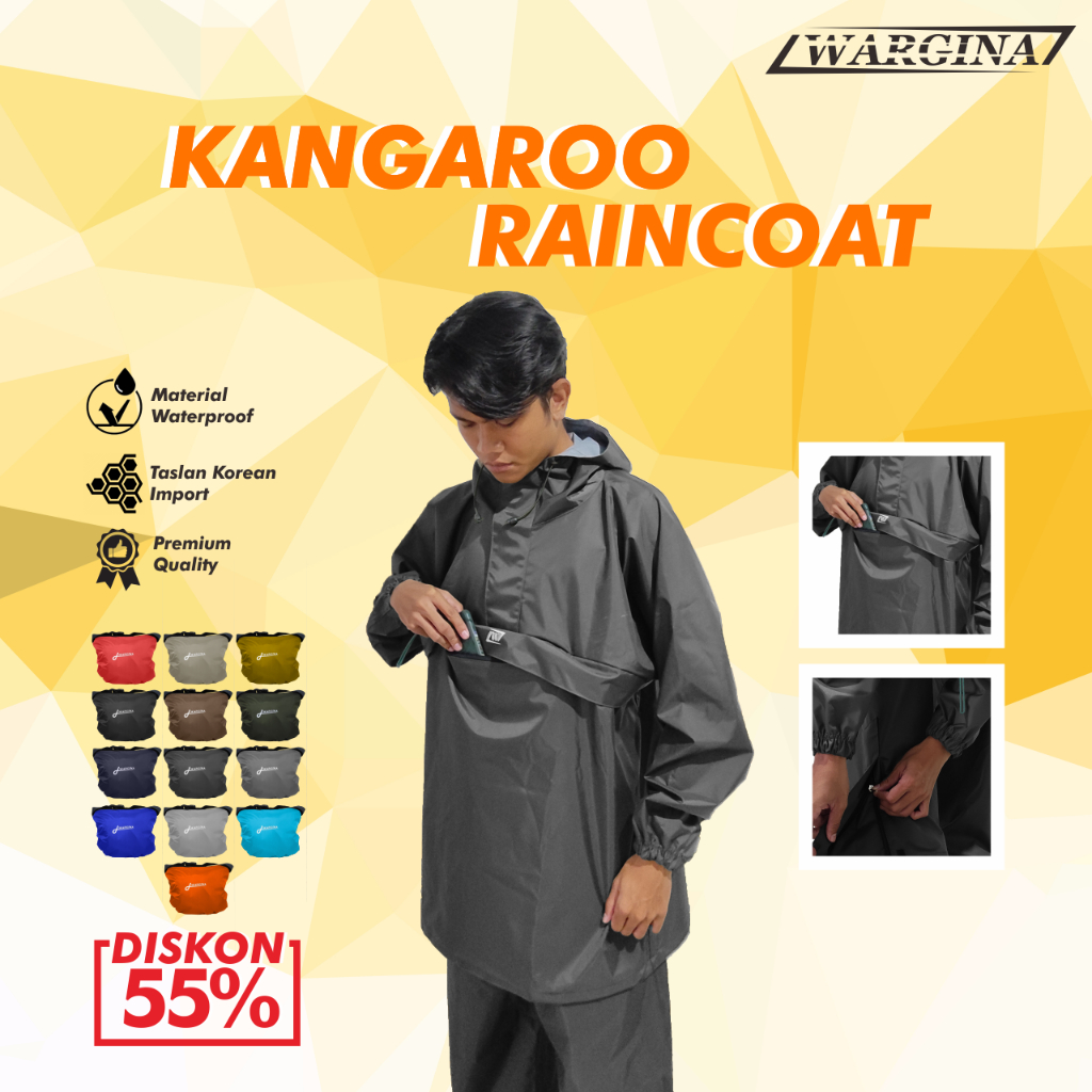 Jual Jas Hujan Setelan Jaket Kantung Kangguru Raincoat Bahan Taslan ...