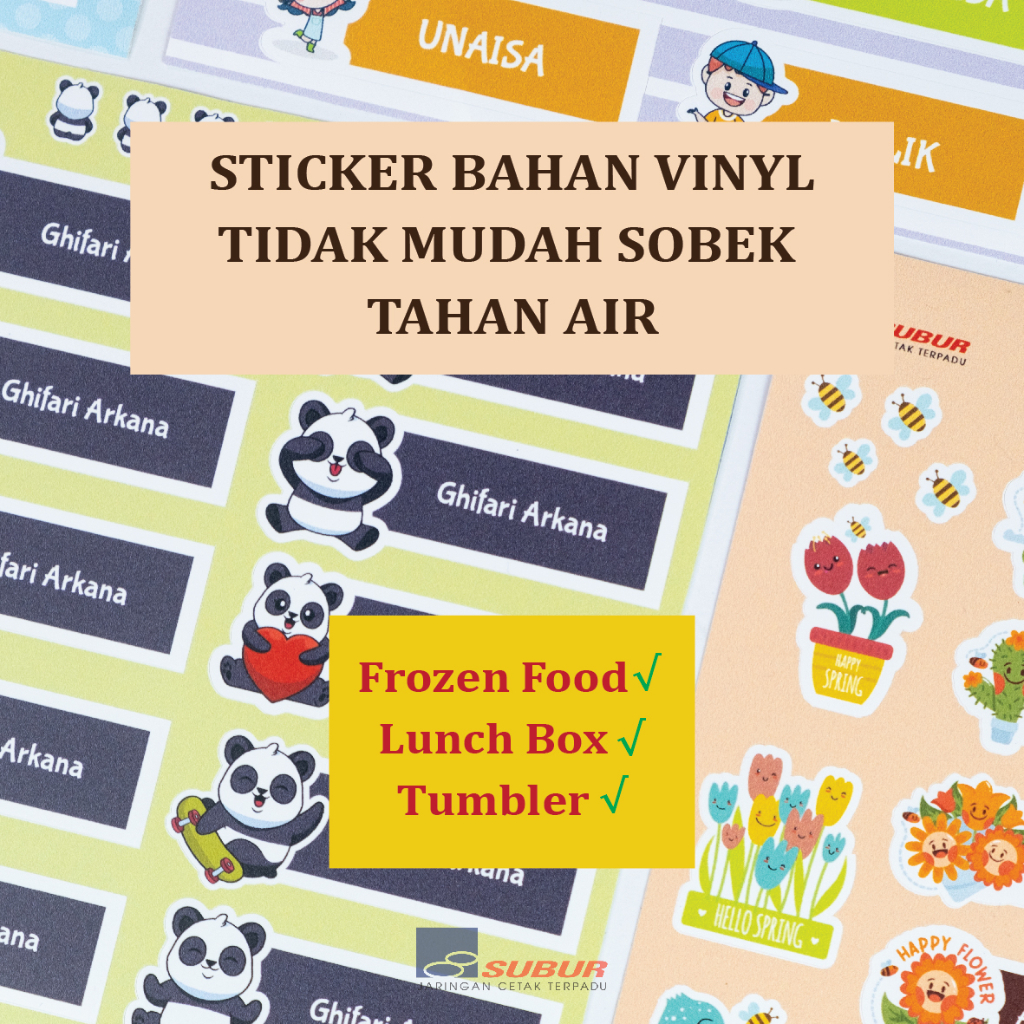Jual MIN ORDER 4 SET - STICKER VINYL TAHAN AIR UNTUK LUNCHBOX TUMBLER FROZEENFOOD NAMA ANAK ...