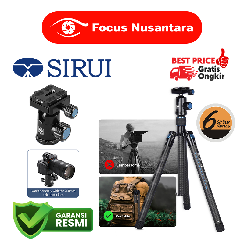 Jual SIRUI AT-125 Carbon Fibre Travel Tripod with E-10 Ball Head Tripod Kamera Garansi Resmi 6th ...