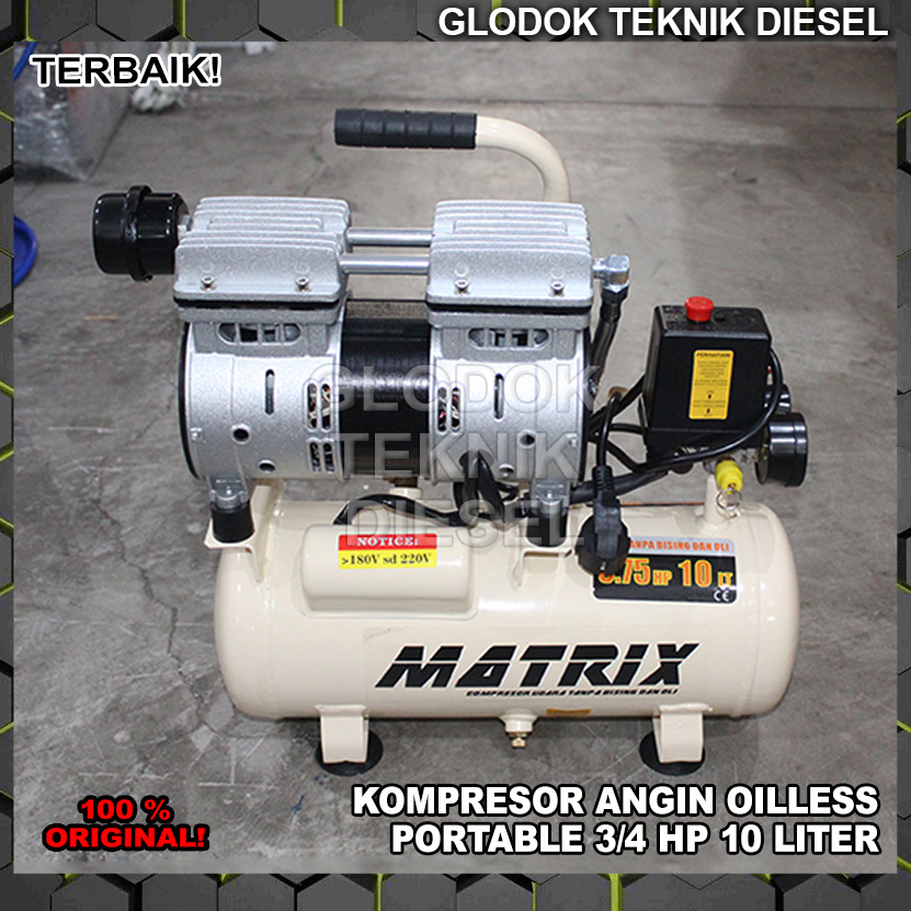 Jual Kompresor Angin Oilless Air Compressor 3/4 HP 10 Liter Portable ...