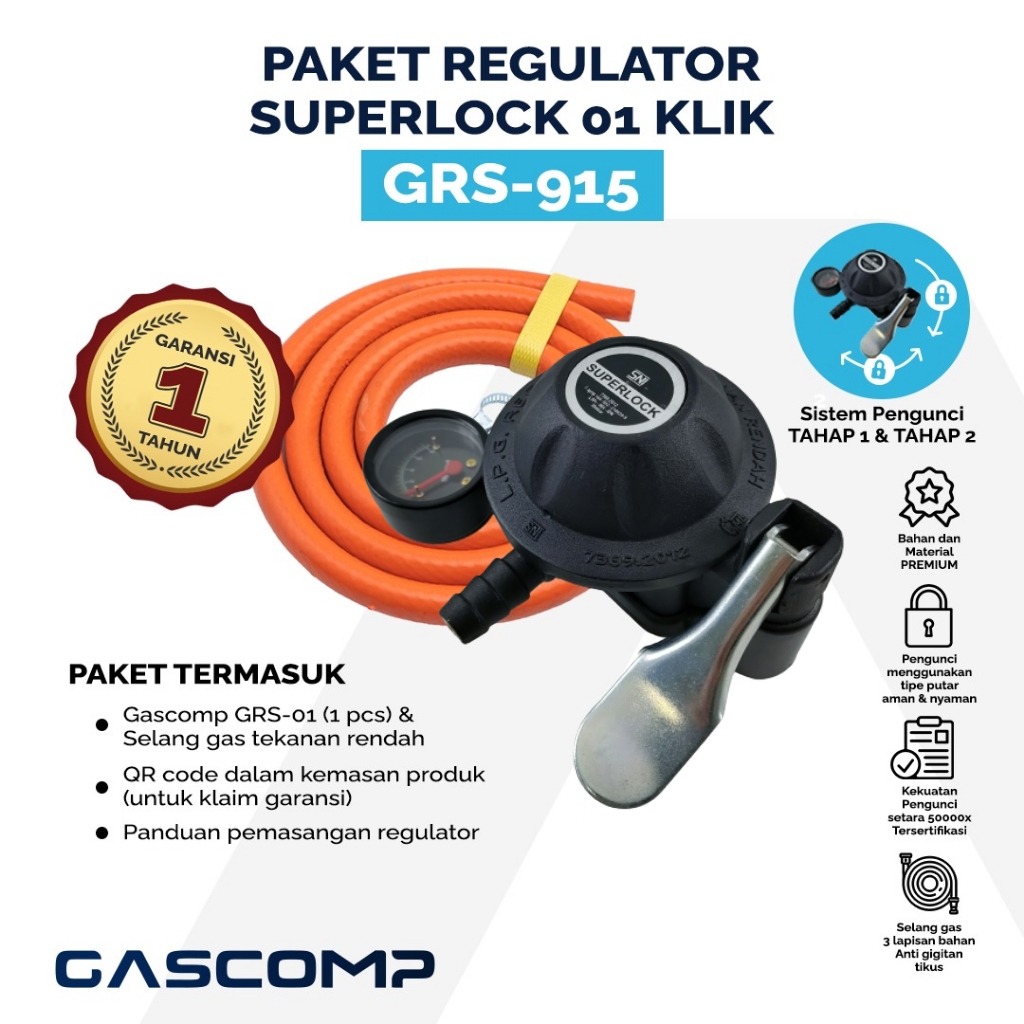 Jual GASCOMP Paket Regulator Superlock 01 Klik (GRS-915) - Regulator ...