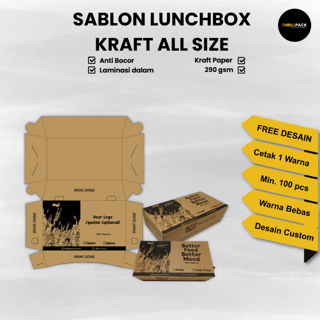 Jual Sablon Custom Lunch Box Kraft Lipatan All SIze Custom Desain ...