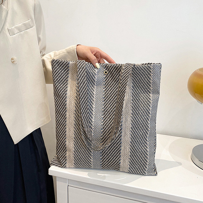 Jual Totebag Simple Polyester Tas Bahu Wanita Motif Strip Garis - TW250 ...