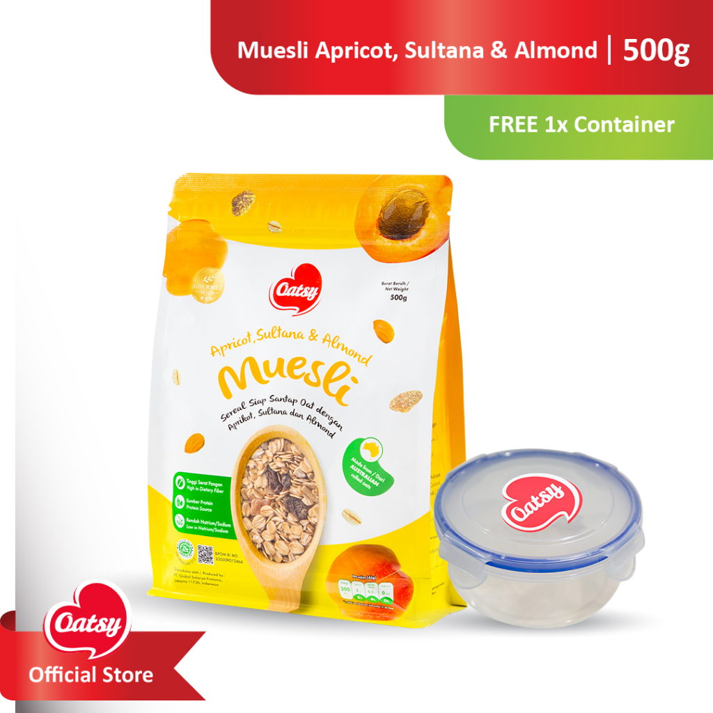 Jual Oatsy Muesli Apricot Sultana dan Almond 500g + Free Container ...