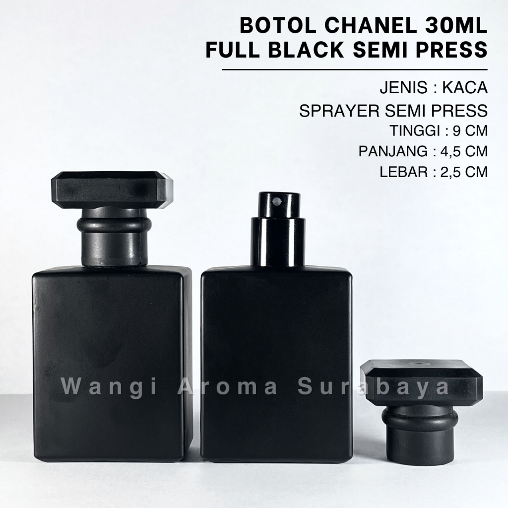 Jual Botol Parfum Channel 30ML Full Black Semi Press - Botol Parfum ...
