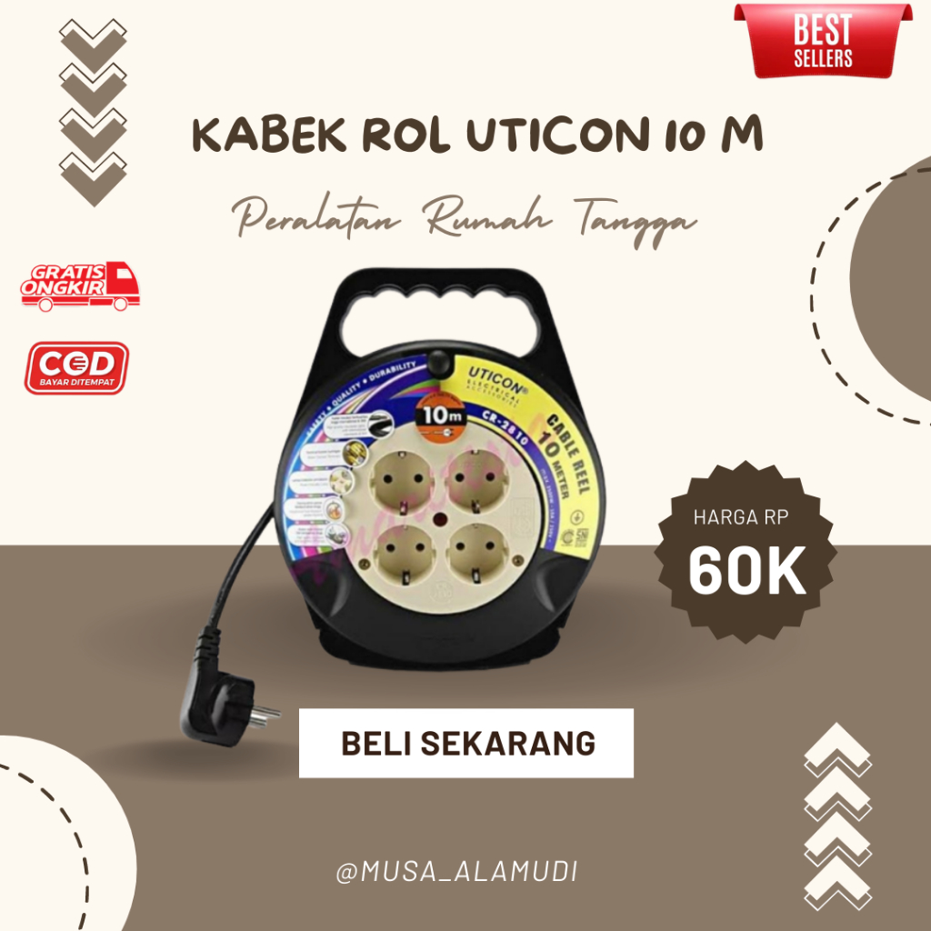 Jual Kabel Rol Uticon Panjang 10 meter kabel Kuningan | Shopee Indonesia