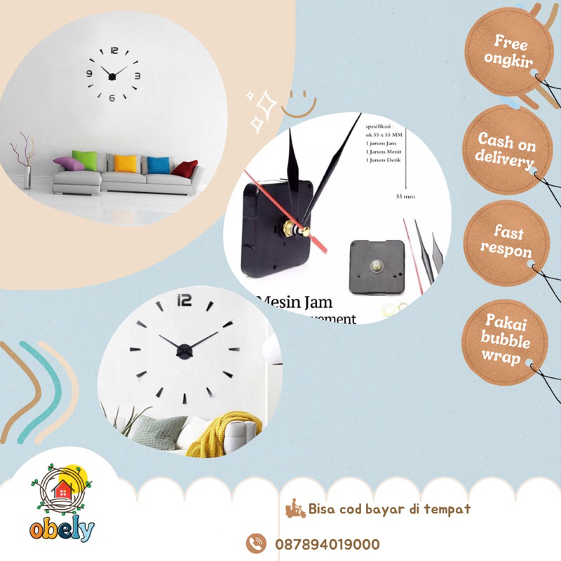 Jual Jam Dinding Tempel DIY Analog 3D Giant Modern Clock / Jam Dinding ...