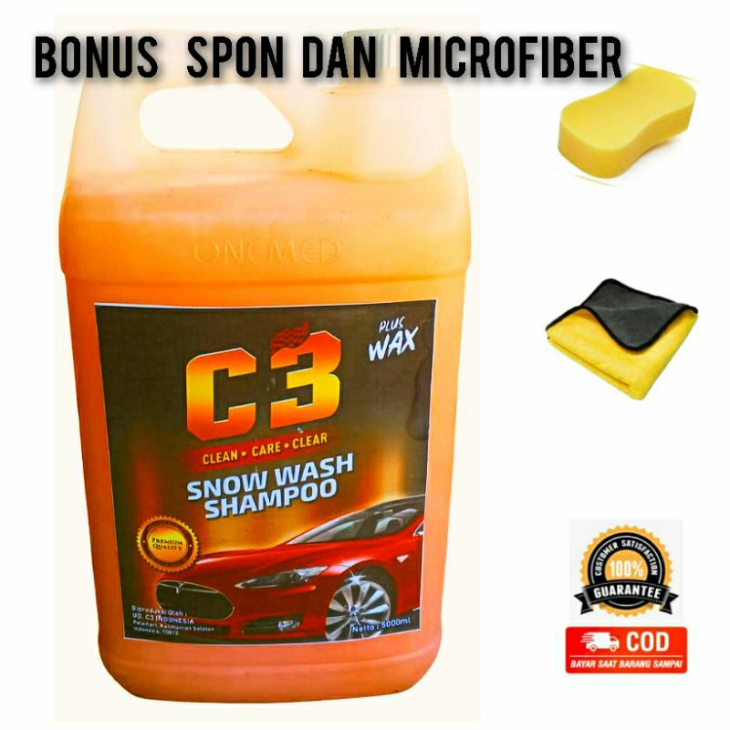 Jual C3 SNOW WASH PLUS WAX 5 LITER / sampo mobil premium, sampo motor ...
