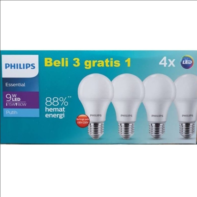 Jual Lampu Philips Essential Led 9w 9 watt multipack beli 2 gratis 1 ...