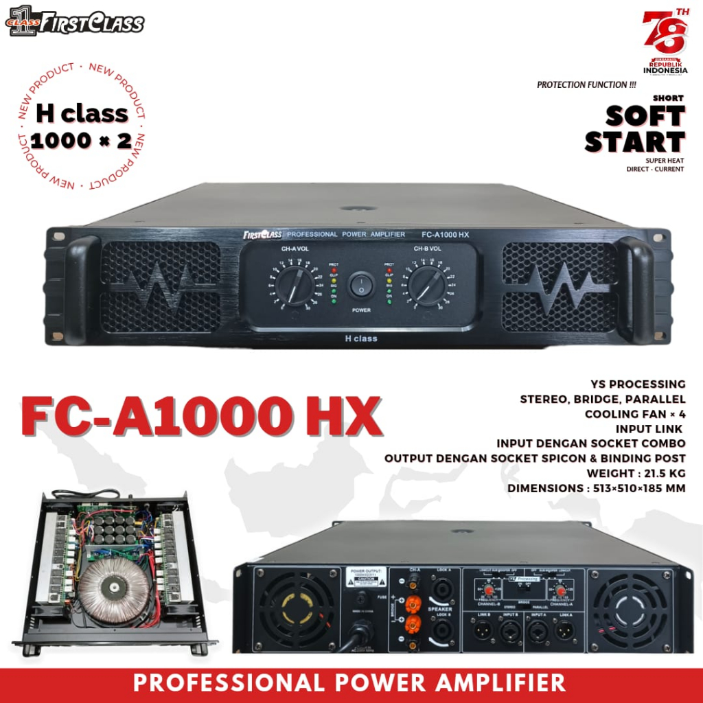 Jual PROFESSIONAL POWER AMPLIFIER H CLASS FIRSTCLASS FC - 1000 HX class ...