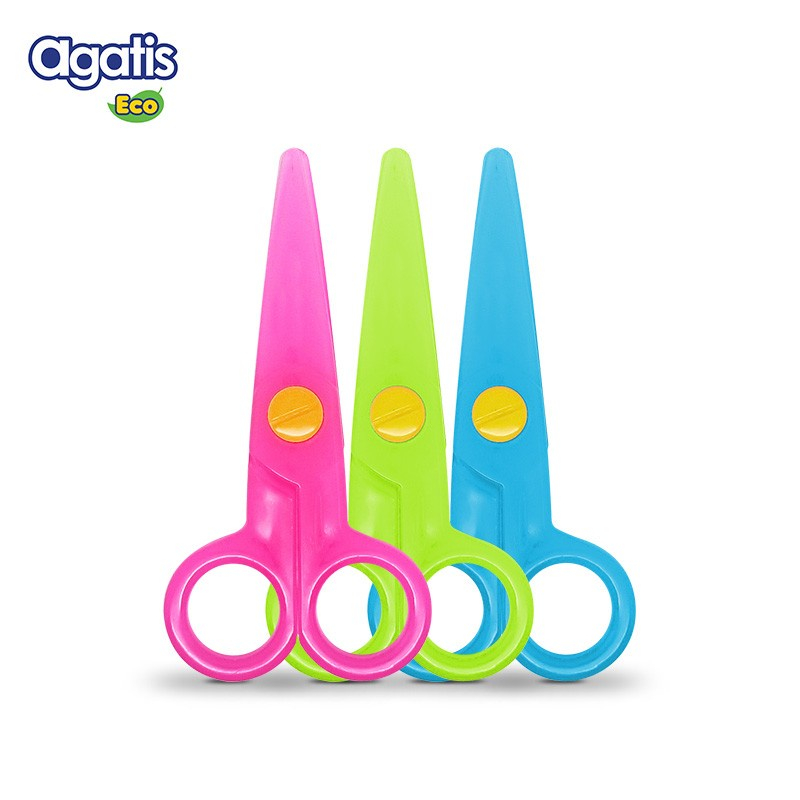 Jual AGATIS KIDS SCISSORS PLASTIC NEON COLOR / GUNTING ANAK AMAN ...