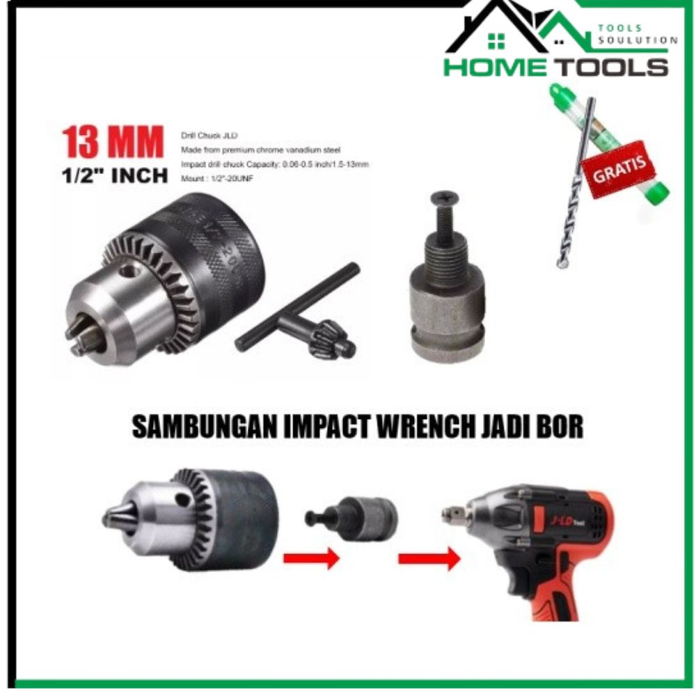 Jual Sambungan impek ke bor Chuck 13mm adaptor impact 1/2 cuk 3/8 paket ...