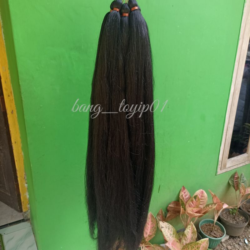 Jual Rambut cemara tanpa tulang panjang 100cm hitam halus berkualitas ...