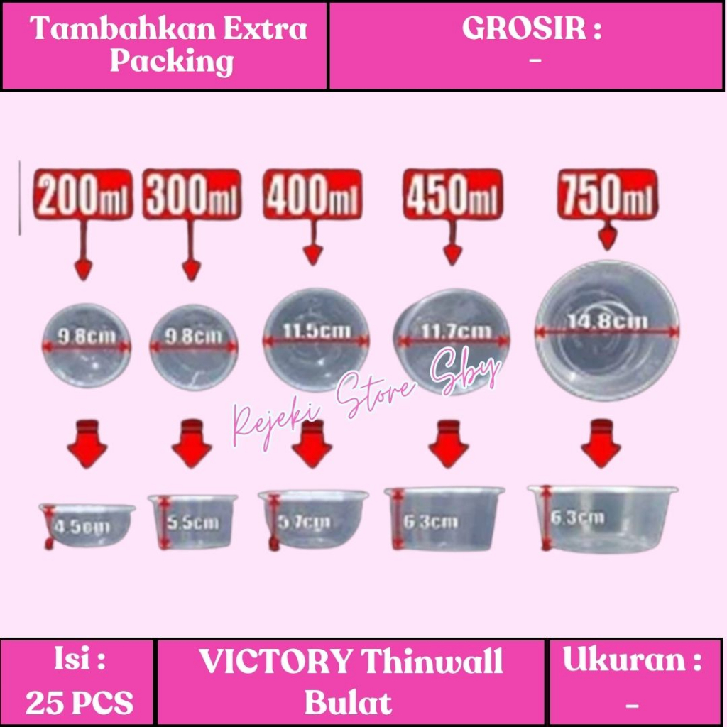 Jual (25 Pcs) Victory Thinwall Bulat / Mangkok Plastik 200ml 300ml 400ml 450ml 650ml 750ml ...