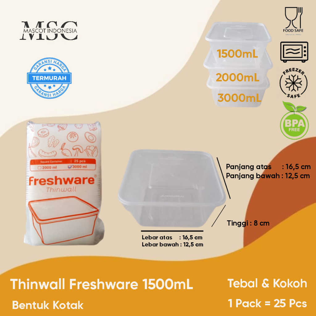Jual Thinwall Freshware 1500ML/Food Container/Wadah Makanan | Shopee ...