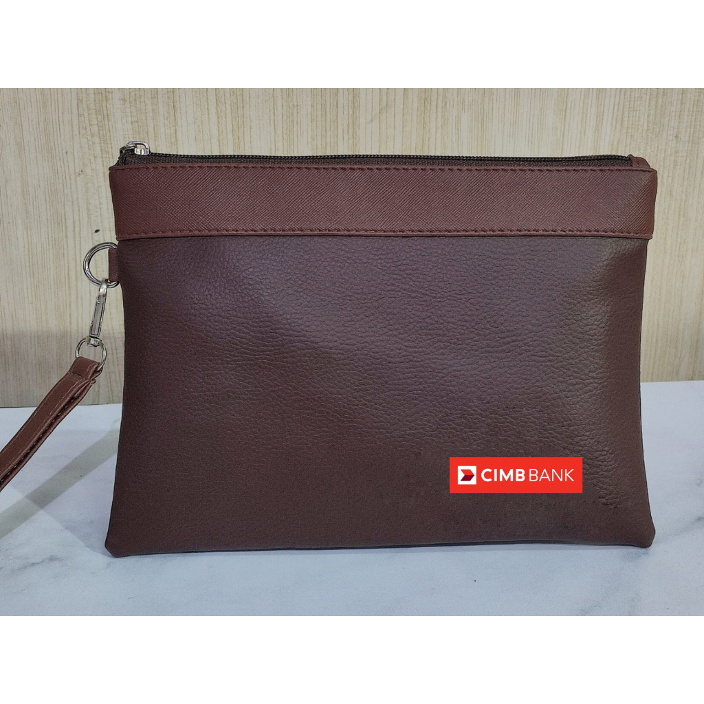 Jual HANDBAG V3 XL COKLAT KULIT PREMIUM LOGO CIMB BANK/POUCH BAG CUSTOM ...