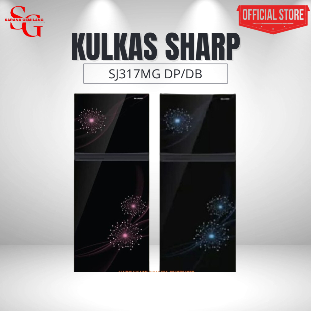 Jual KULKAS SHARP 2 PINTU SJ317MG-DP/DB SHINE MAGNEGLASS/ LEMARI ES ...